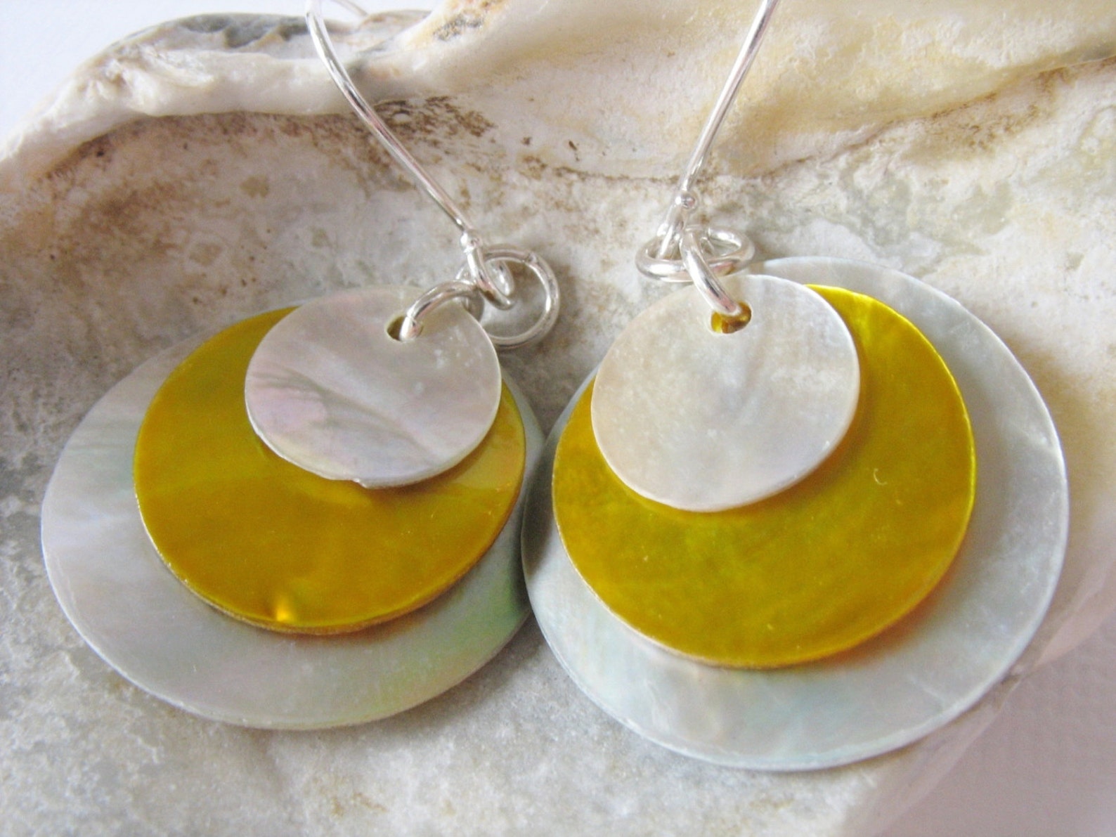 Mussel Shell Earrings Natural & Yellow Shell Disc Earrings | Etsy