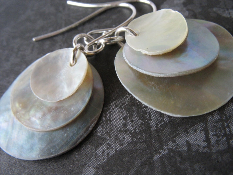 Triple Mussel Shell Earrings in Natural - You Choose Ear Wires ...