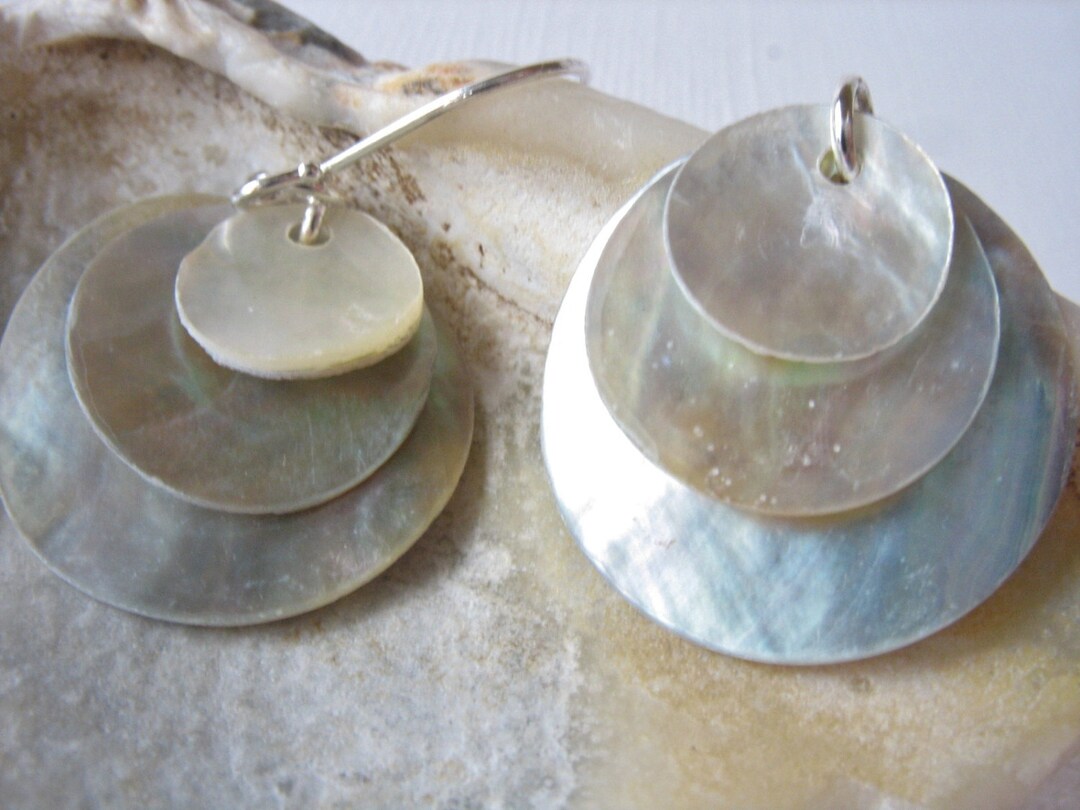Triple Mussel Shell Earrings in Natural - You Choose Ear Wires ...