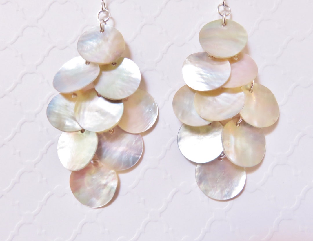 Long Shell Dangle Earrings - You Choose Ear Wires, Natural Mussel Shell ...