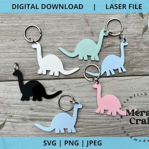 Long Neck Dinosaur Keychain Glowforge Laser SVG Digital File - Etsy