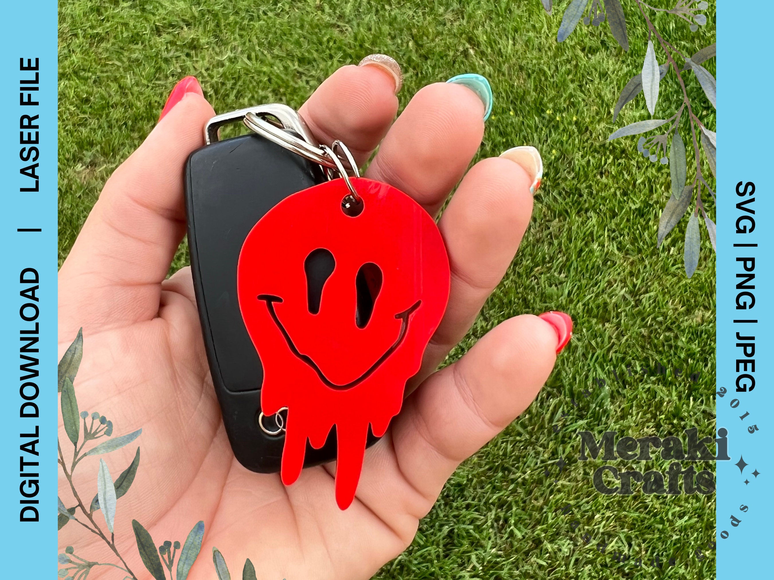 Drippy Smiley Face Keychain Glowforge Laser SVG Digital File - Etsy