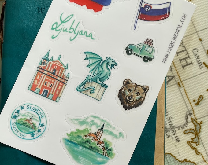 Slovenia Travel Stickers, Traveling Journal, City Watercolor, Gift Idea ...
