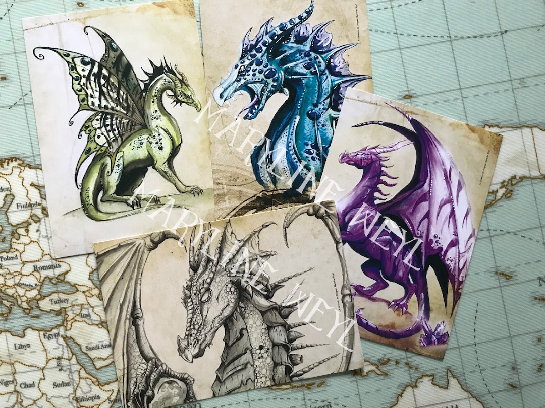 Set of 4 Postcards the Grimoire of Dragons - Etsy