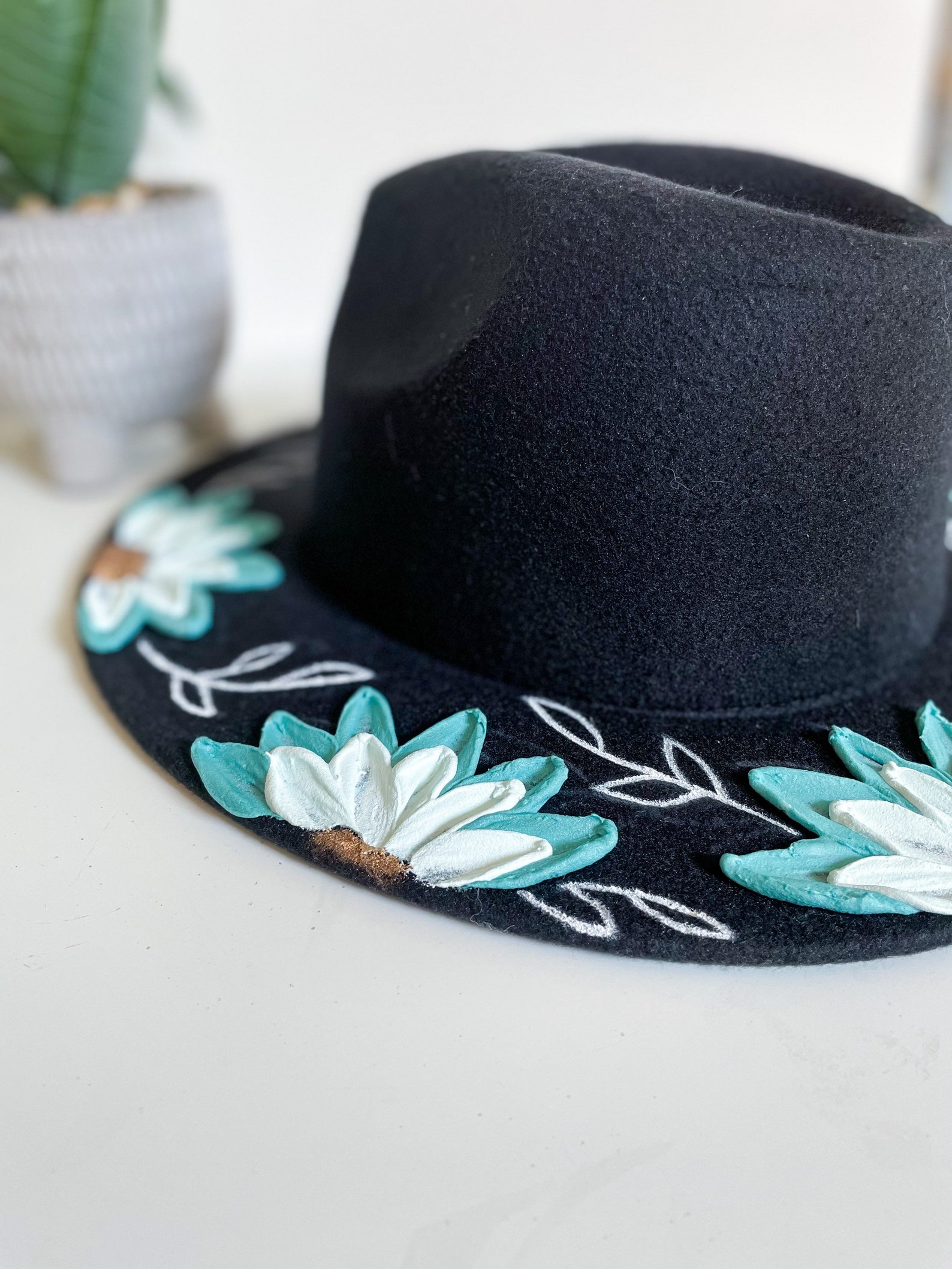 Boho Floral Painted Wide Brim Fedora. Flower Boho Hat. Rancher - Etsy