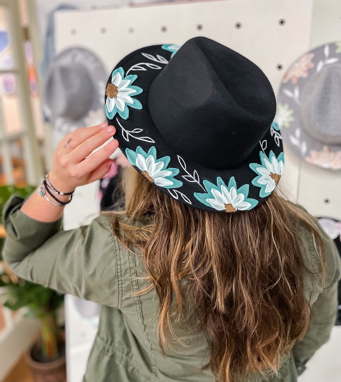 Boho Floral Painted Wide Brim Fedora. Flower Boho Hat. Rancher - Etsy
