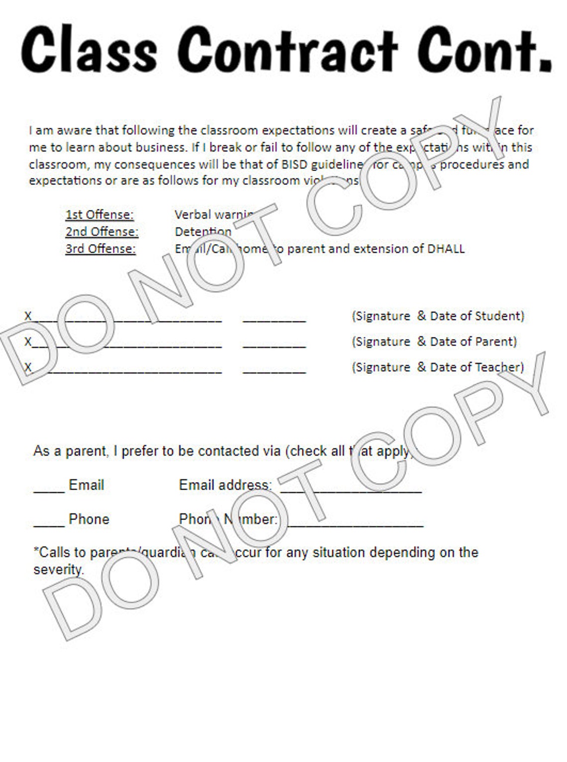 High School Business Class Contract- Teacher Materials- CTE Class ...