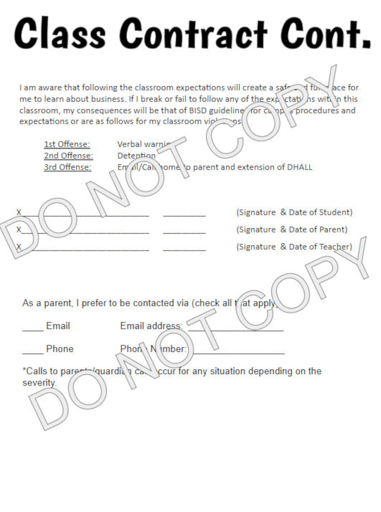 High School Business Class Contract- Teacher Materials- CTE Class ...