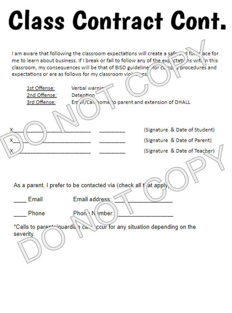 High School Business Class Contract- Teacher Materials- CTE Class ...