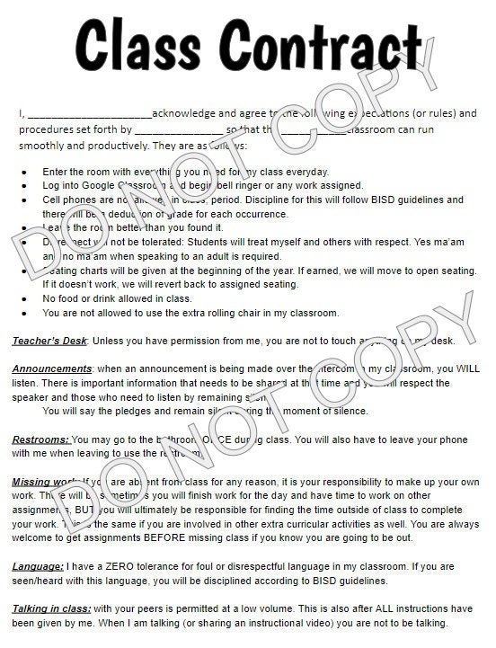 High School Business Class Contract- Teacher Materials- CTE Class ...