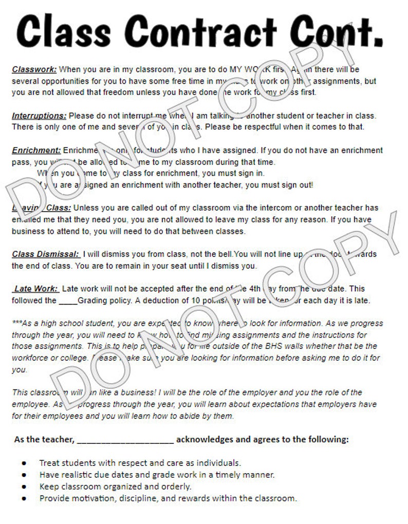 High School Business Class Contract- Teacher Materials- CTE Class ...