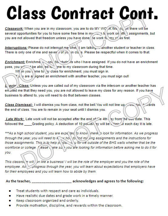 High School Business Class Contract- Teacher Materials- CTE Class ...