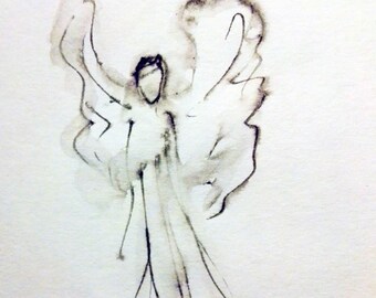 Angel Ink Painting on Paper Original Painting Guardian - Etsy