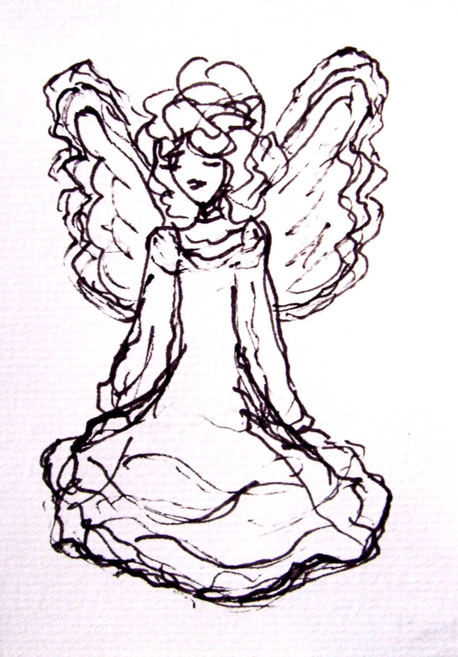 Angel Ink Painting on Paper, Original Painting, Guardian Angel, Small ...