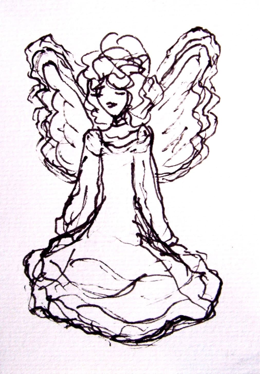 Angel Ink Painting on Paper, Original Painting, Guardian Angel, Small ...