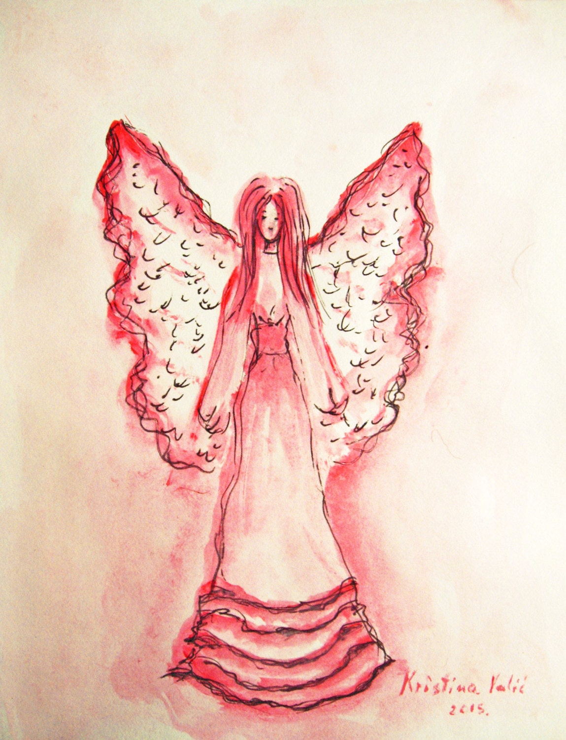 Pink Angel Painting on Paper Original Acrylic Painting | Etsy