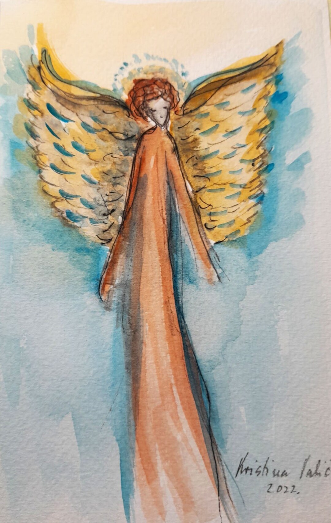 Original Angel Watercolor Painting Guardian Angel Small Angel Art Gift ...
