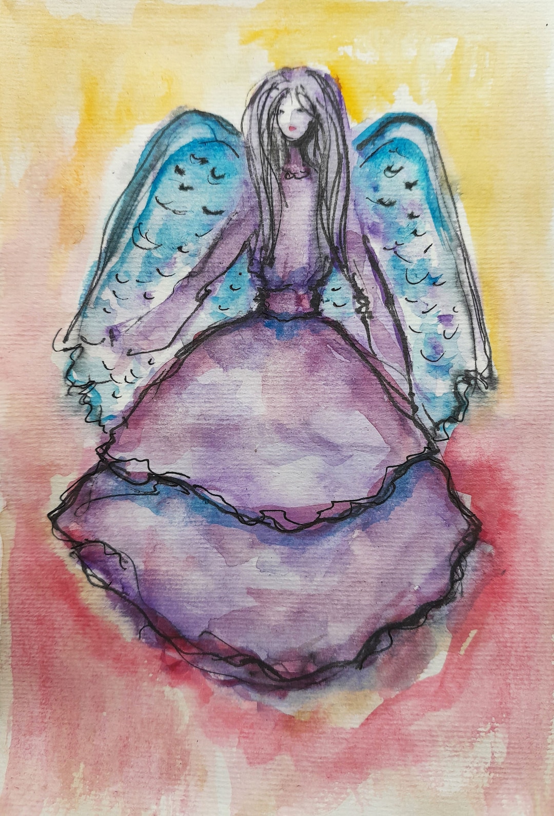Original Angel Watercolor Painting Guardian Angel Small Angel Art Gift ...
