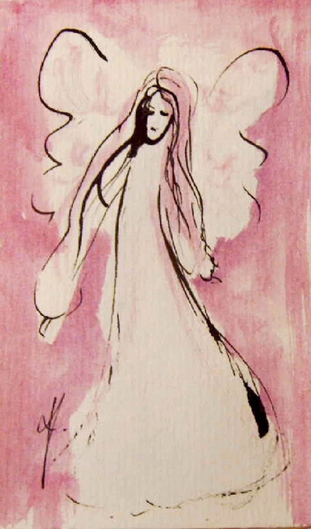 Watercolor Angel Painting on Paper, Original Ink Painting, Guardian ...