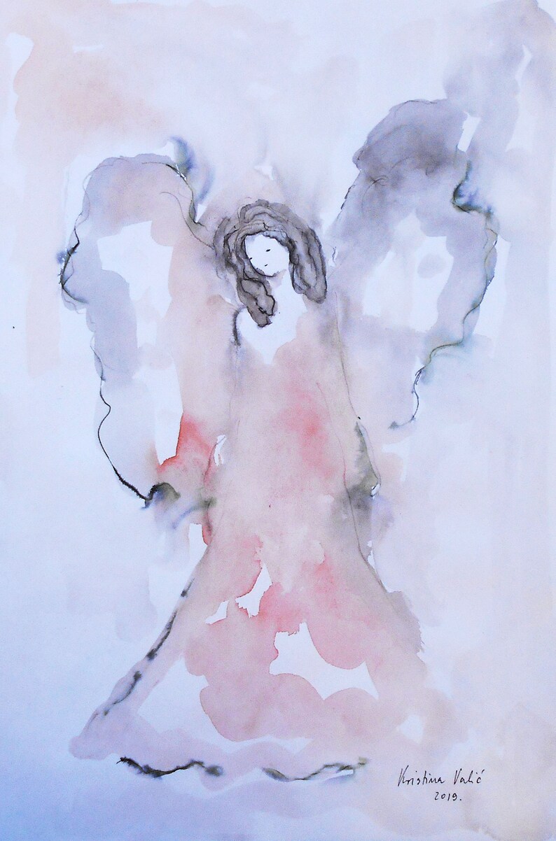 Angel Painting on Paper, Original Watercolor Painting, Guardian Angel ...