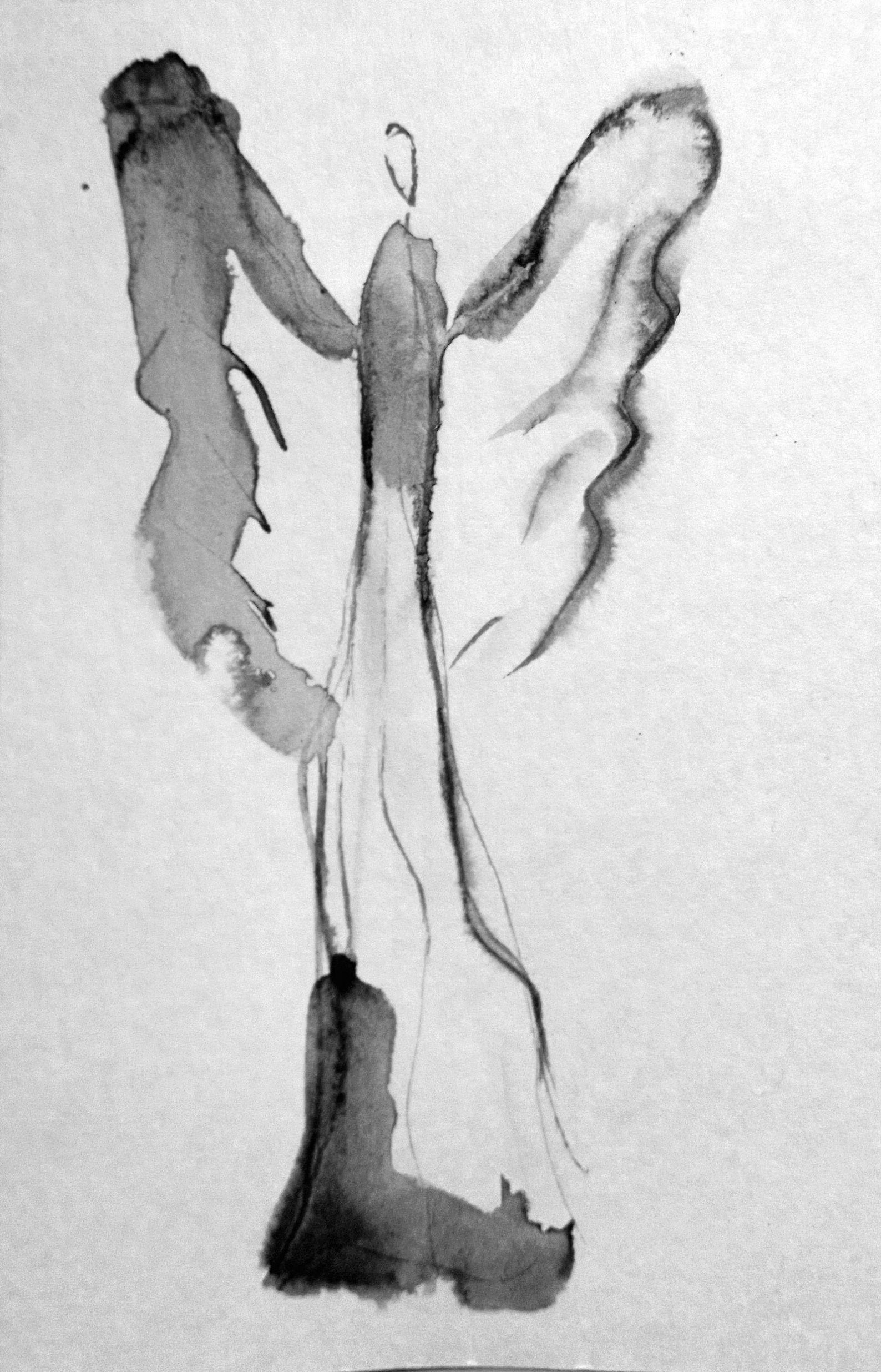 Original Modern Ink Angel Painting on Paper, Guardian Angel, Small ...