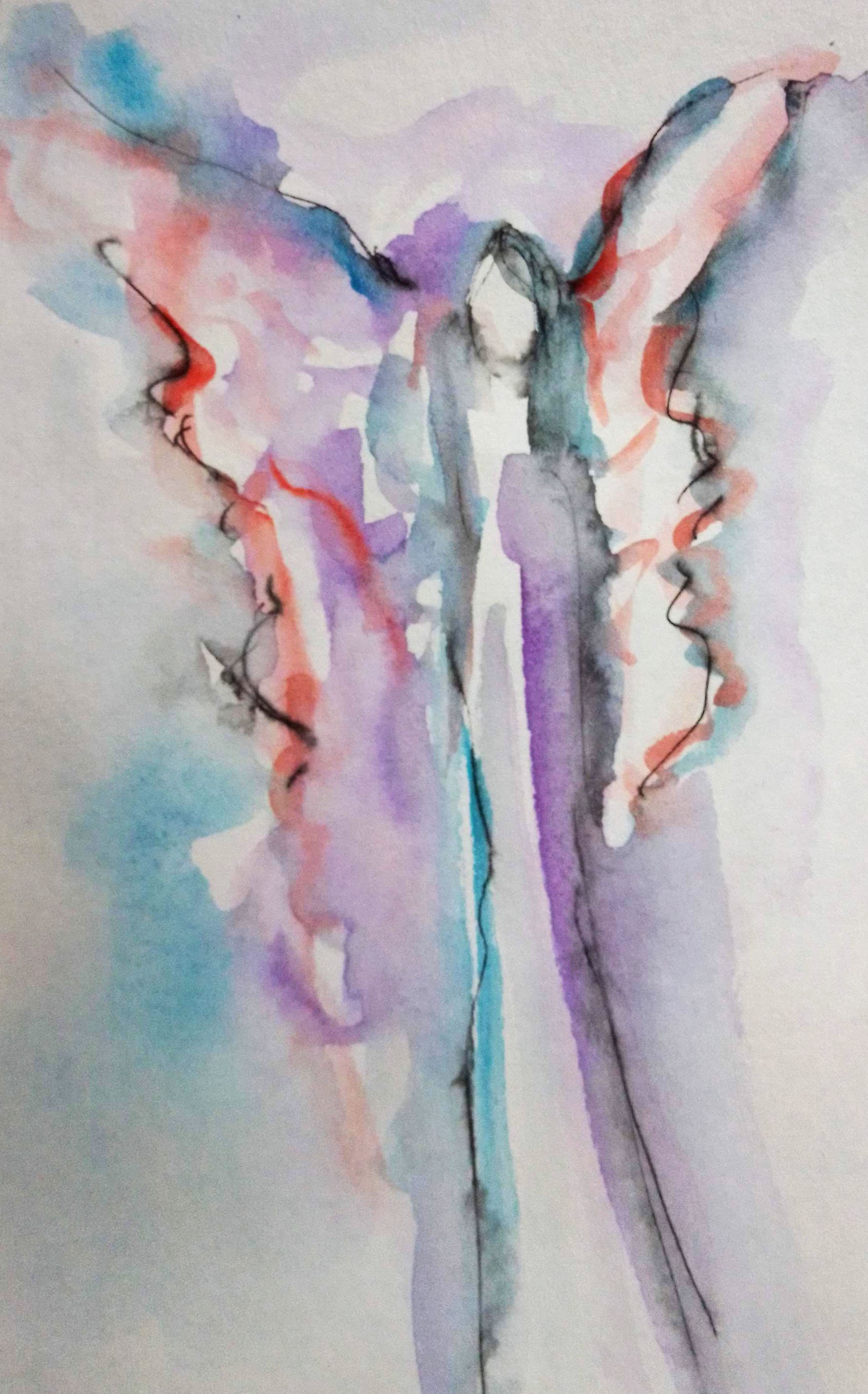 Modern Watercolor Original Angel Painting Spiritual Art Ink - Etsy