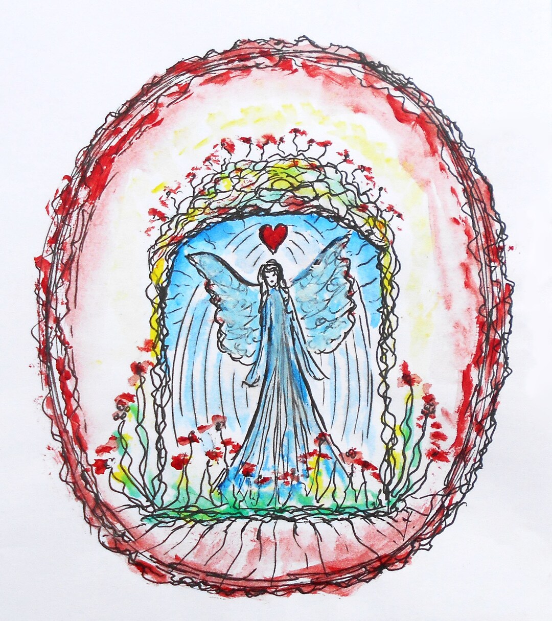 Angel Ink Illustration Instant Download Watercolor Angel Spiritual Art ...