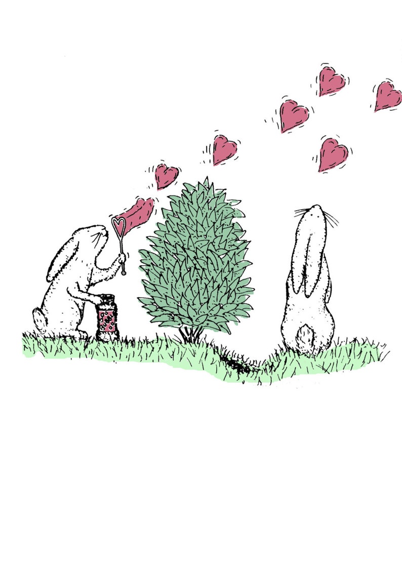 PRINTABLE I Love You Card bunny Bubbles, 5 X 7, Original Illustration ...