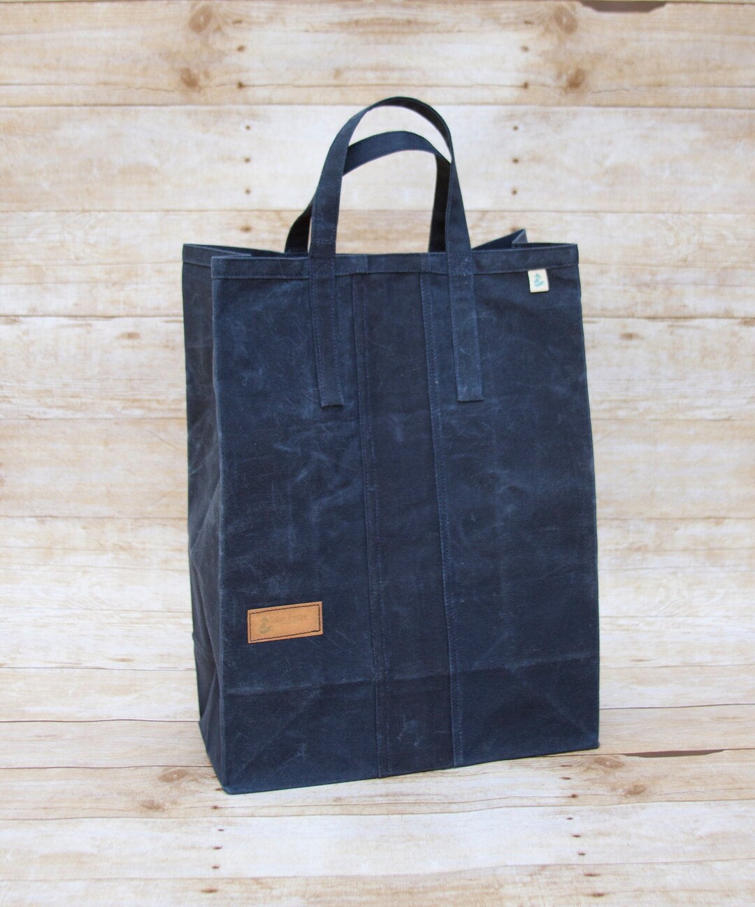 Handmade Waxed Canvas Market Bag: Navy Reusable Grocery Tote - Etsy