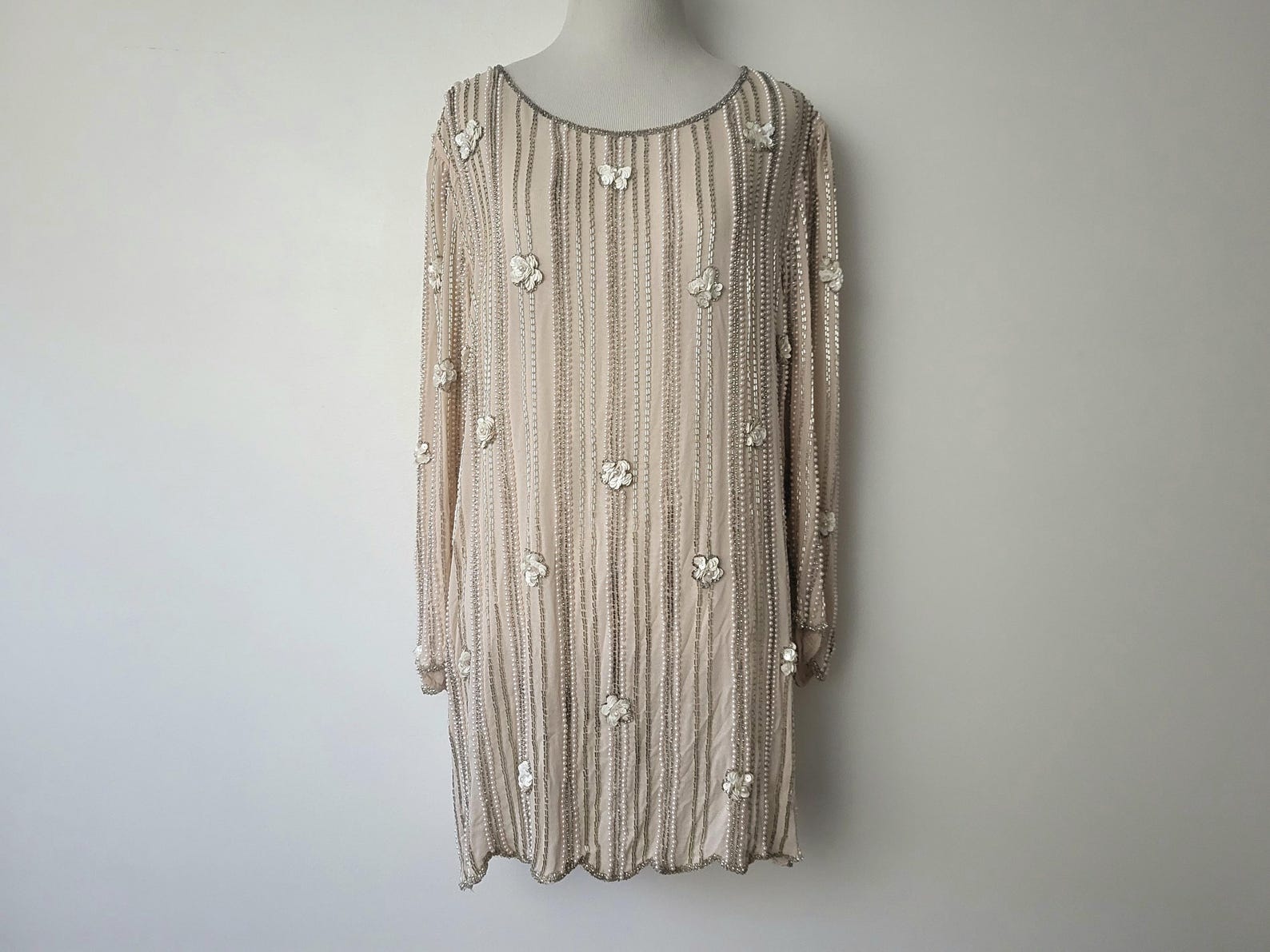 Beaded Silk Mini Dress Tunic Size Large / Vintage Ballet Blush Pink ...