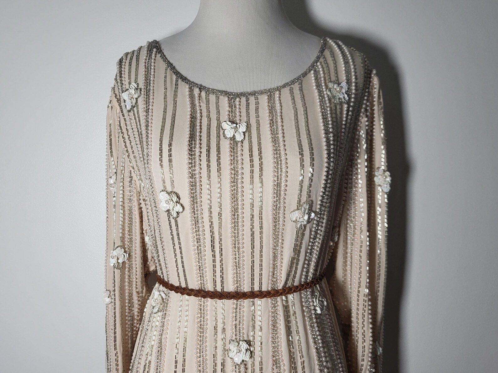 Beaded Silk Mini Dress Tunic Size Large / Vintage Ballet Blush Pink ...