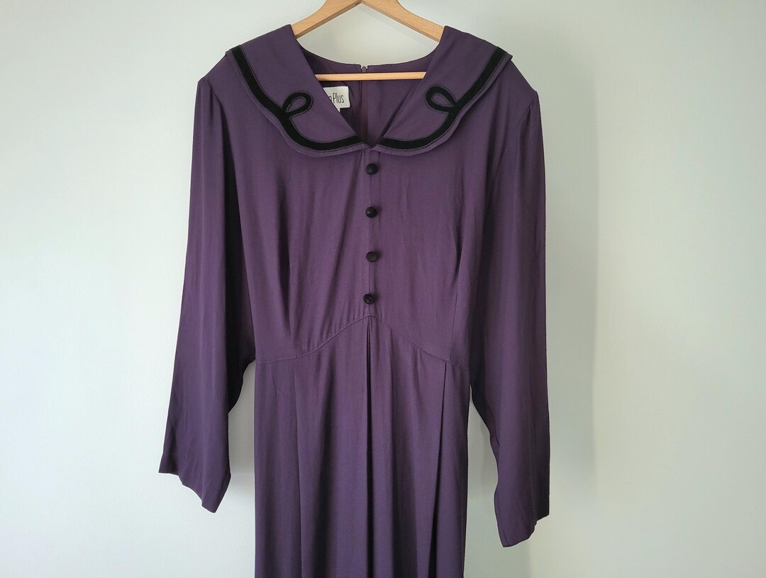 Peter Pan Collar Dress - Eggplant Purple - Vintage 90s - Womens Plus ...