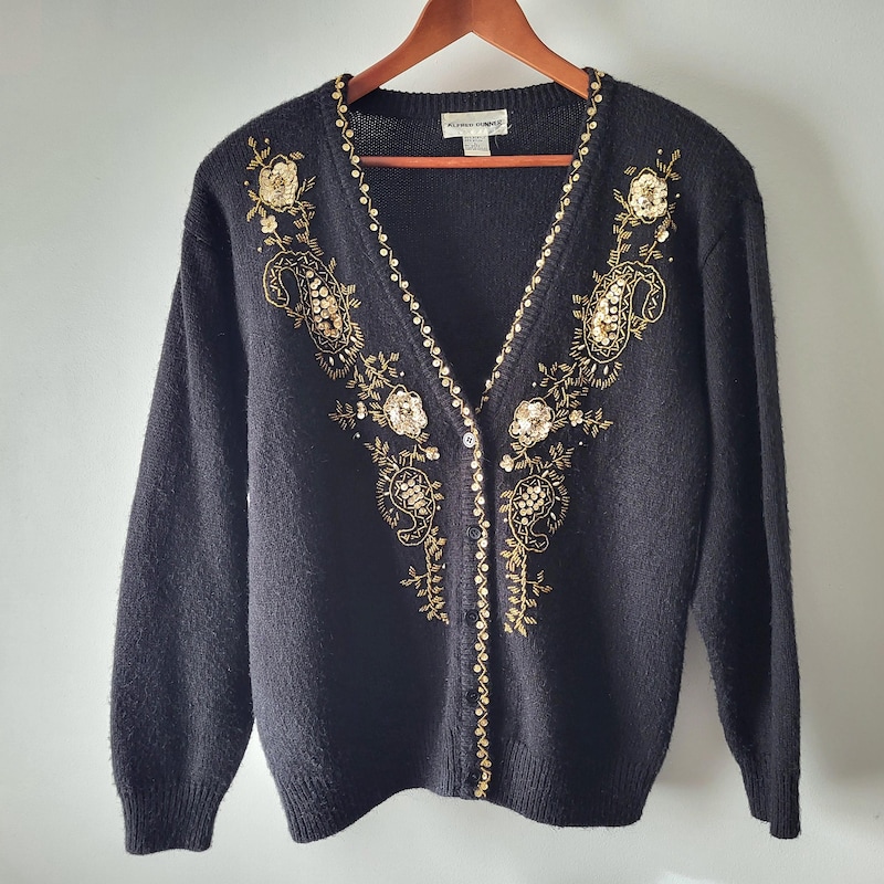 Black Beaded Sweater - Etsy