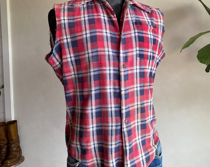 1960s Sir Walter Cotton Plaid Flannel Cut off Chopped Shirt M-L - Etsy