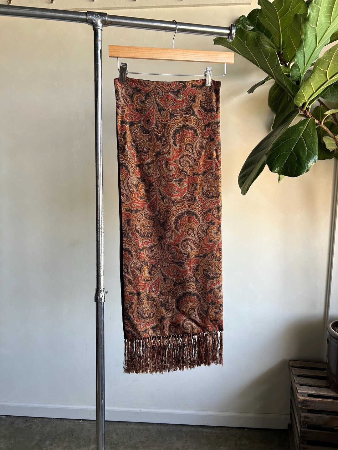 Vintage Paul Stuart Silk Paisley Copper Cashmere Scarf Wrap With Fringe ...