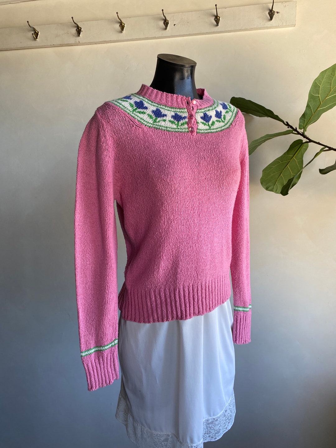 1980s/90s Eagles Eye Pink Spring Tulip Knit Sweater - Etsy