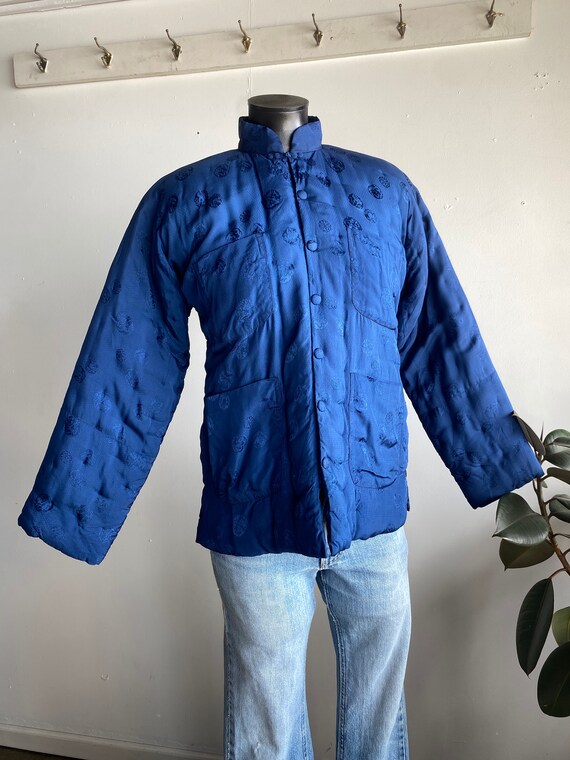 1960s/70s Blue Quilted Chinese Snap Button Puffer Jac… - Gem
