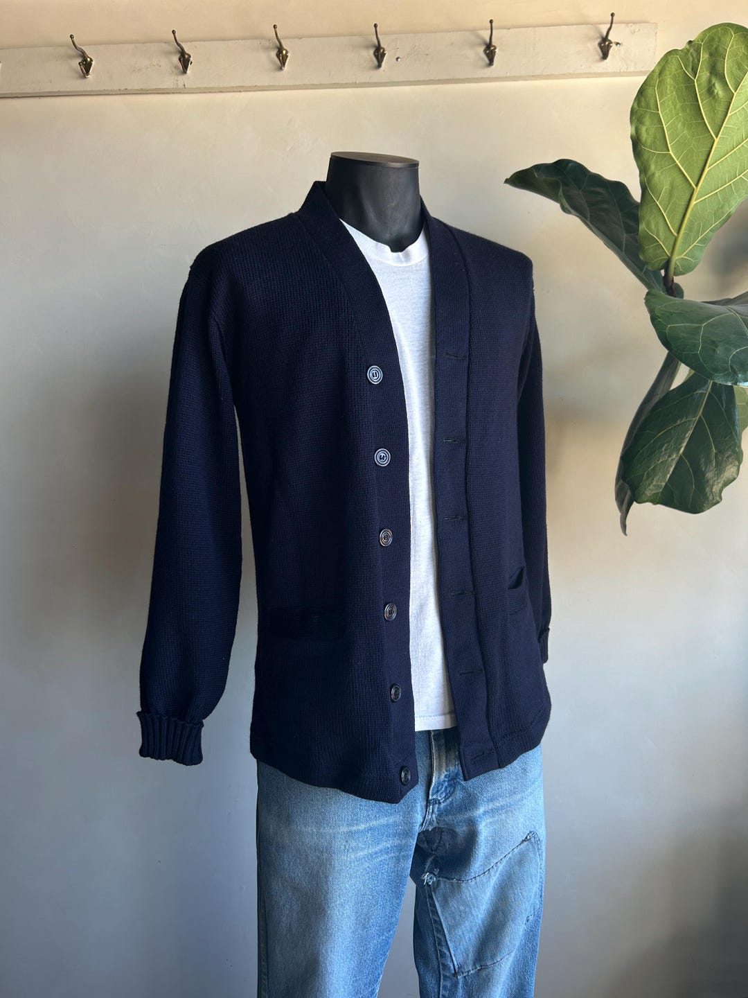 1940s/50s Vic Young Navy Collegiate Varsity Blank Wool Cardigan Class ...
