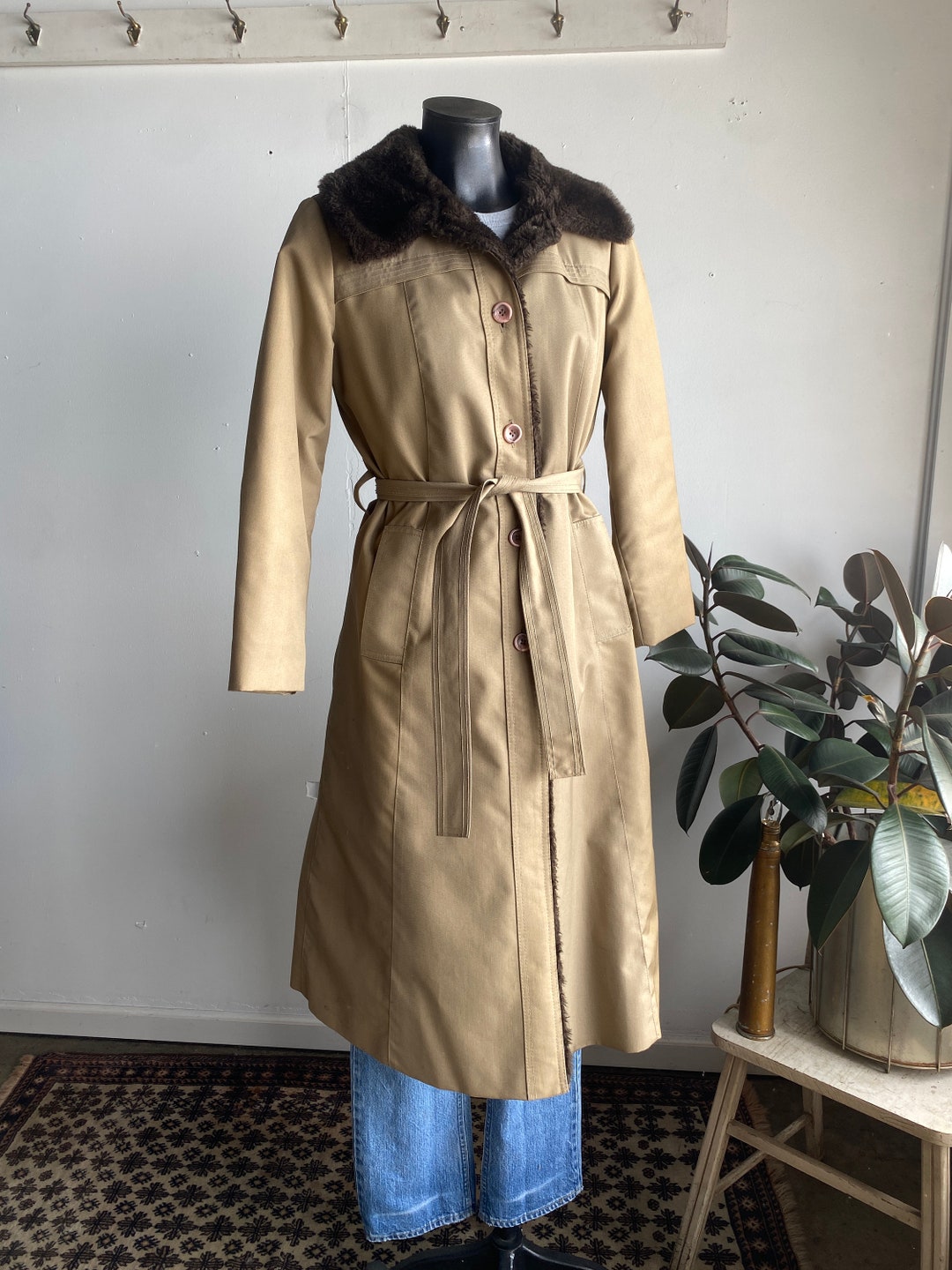 1970s Faux Fur Lined Long Tan Winter Coat Small - Etsy