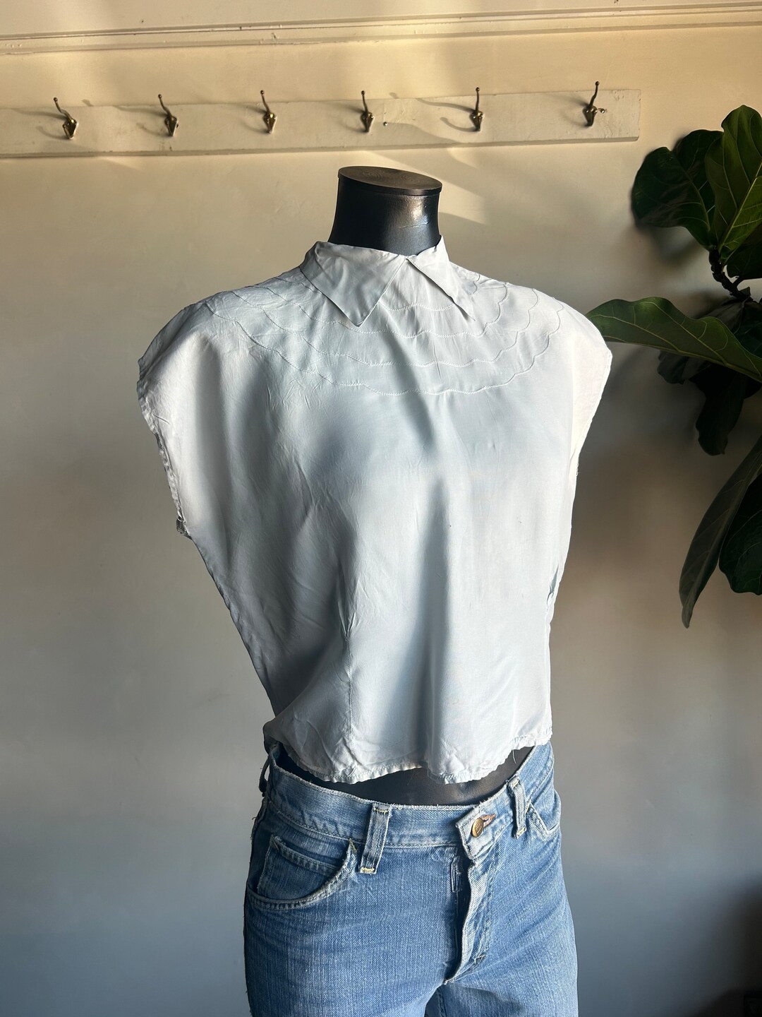 1940s/50s Pale Blue Scallop Detail Collared Cap Sleeve Blouse M - Etsy