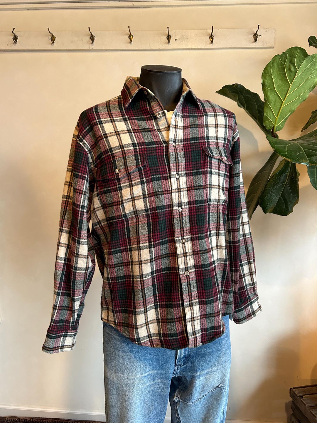 1980s Eddie Bauer Maroon Plaid Wool Button up Shirt L-XL - Etsy
