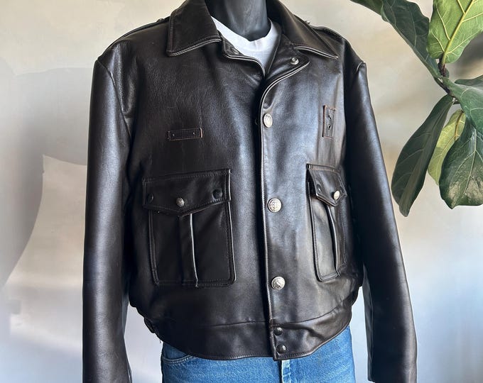 1980s Kale Chicago Police Officer Uniform Leather Jacket XL - Etsy