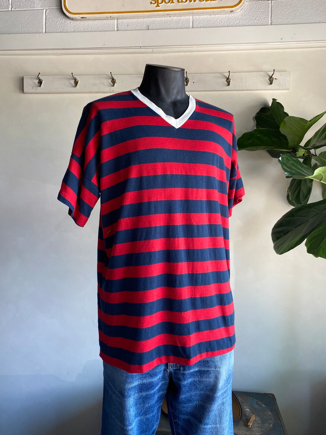 1970s Sears JR Bazaar Red Blue Striped V Neck Tshirt - Etsy