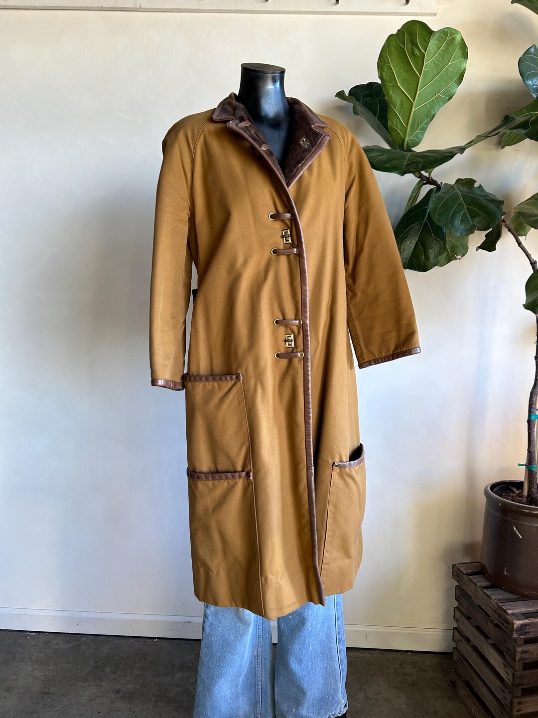 1960s/70s Samual Robert Town and Country Canvas Faux Fur Long Coat With ...