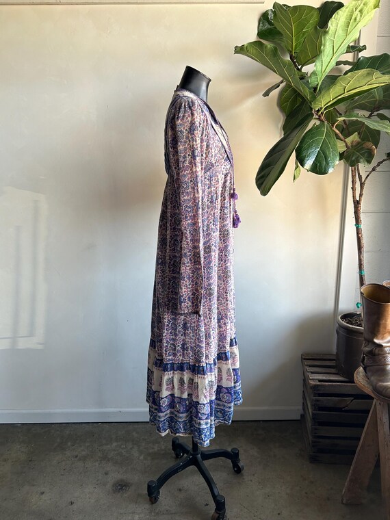 1970s Phool Purple Cotton Gauze Flowy Indian Dress Sm… - Gem