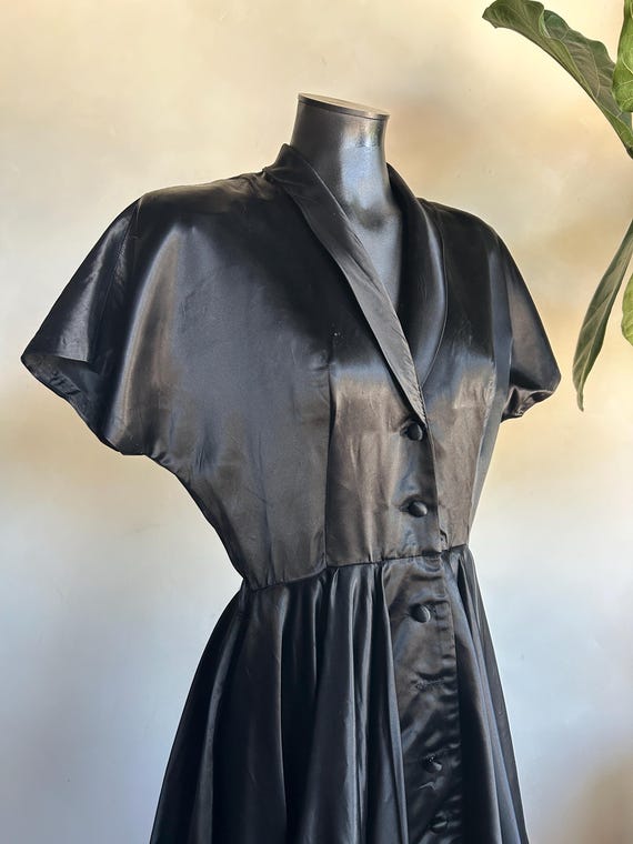 1940s Suzy Perette Black Satin Peplum Overskirt Batwi… - Gem