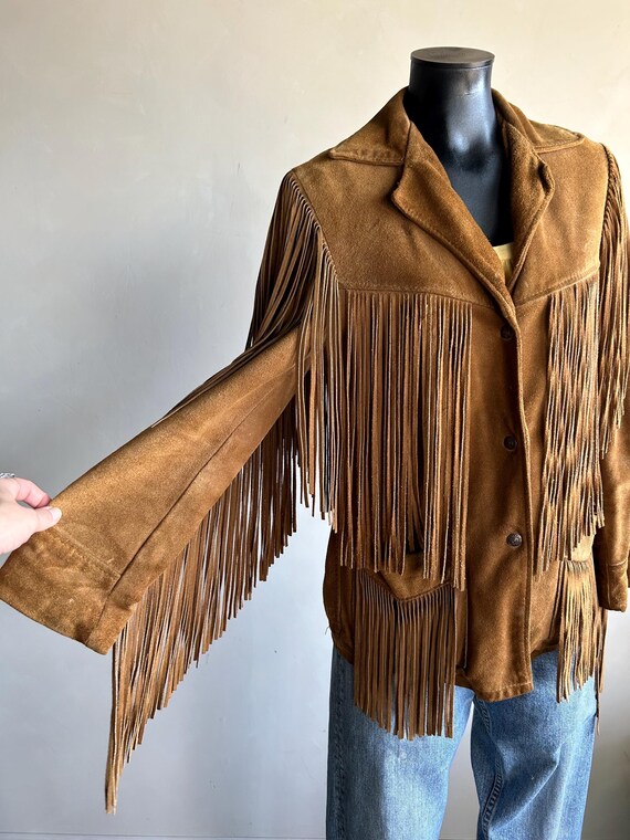 1970s Schott Rancher Long Fringe Brown Suede Jacket H… - Gem