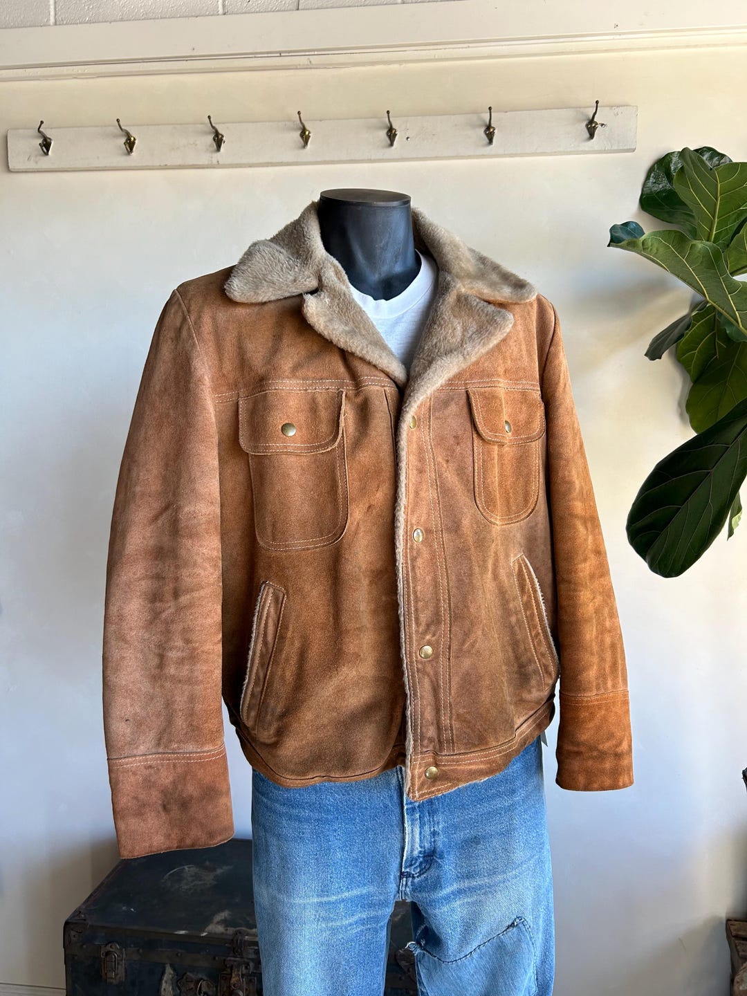 1970s Jcpenney Worn Brown Suede Ranch Coat Distressed Cowboy Coat L - Etsy