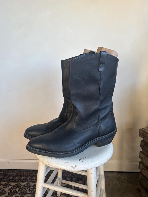 1990s Mason Western Black Cowboy Trucker Roper Boots … - Gem
