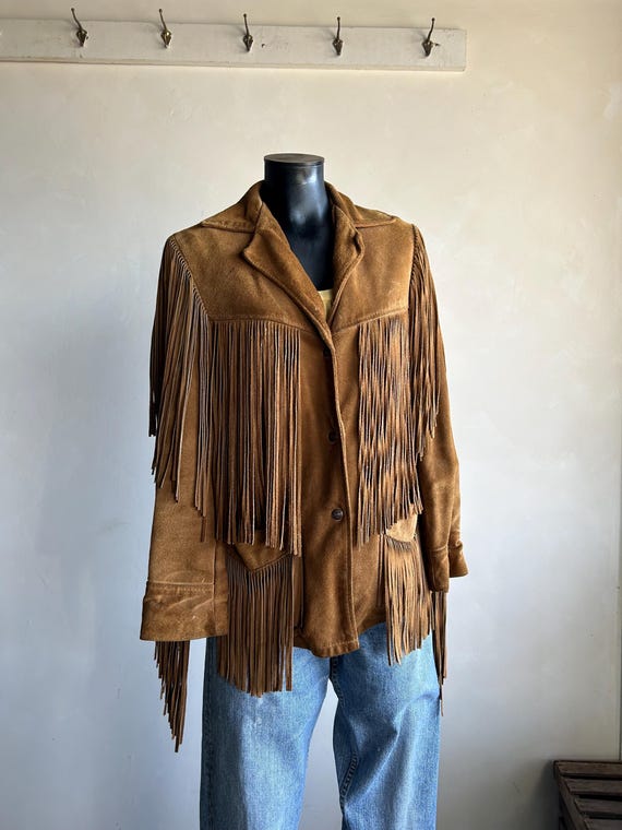 1970s Schott Rancher Long Fringe Brown Suede Jacket H… - Gem